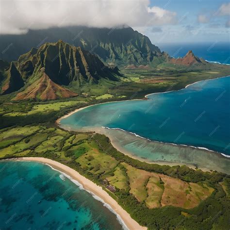 Aerial View Of Kualoa Area Of Oahu Hawaii Premium Ai Generated Image