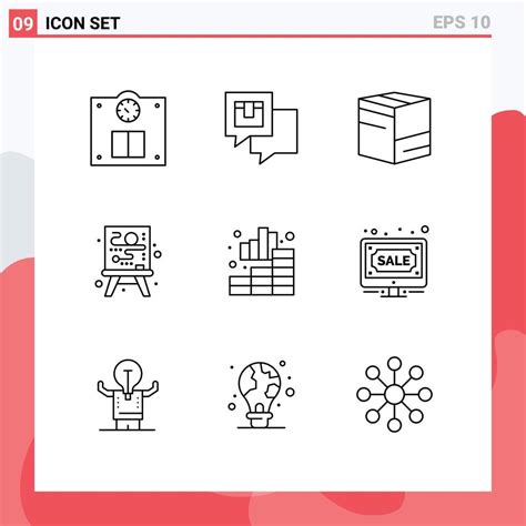 Pack Of 9 Modern Outlines Signs And Symbols For Web Print Media Such As Chart Analytics Box