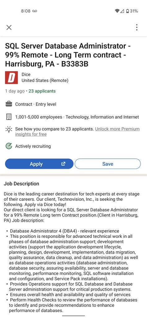 99 Remote Entry Level Sql Server Admin Wrequired Experience In Sql