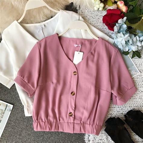 2019 Korean Style Summer Crop Top Women Casual Chiffon Shirt Womens