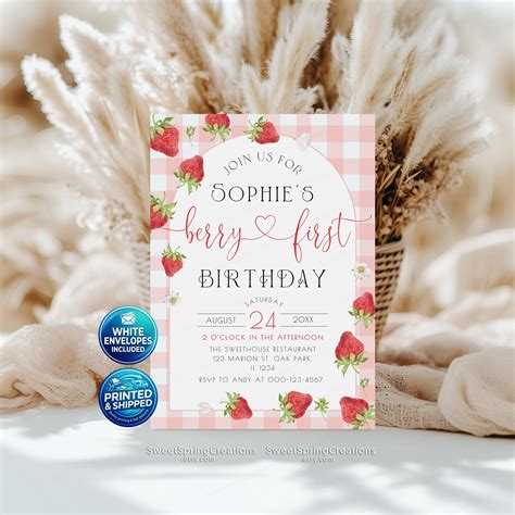 Invitación Impresa Y Enviada Para El Primer Cumpleaños Con Diseño De