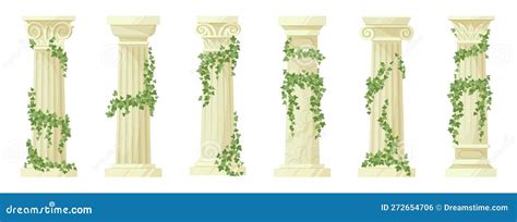 Roman Pillars Cartoon Antique Architecture Columns Ancient Greek Ionic And Doric Ornamented