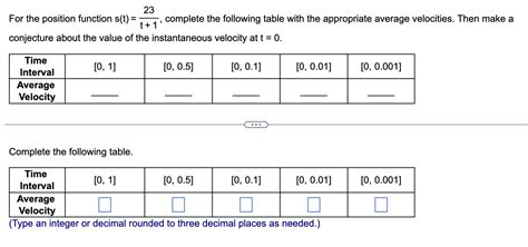 Solved For The Position Function S T T 123 Complete The