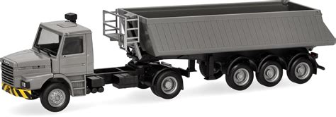 Herpa Lkw Modell Mercedes Benz Scania Hauber Kipp Sattelzug Grau Gelb