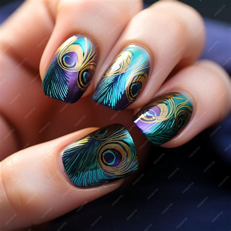 Premium Ai Image Peacock Feathers Nails Design Iridescent Peacock Colors Boke Concept Idea