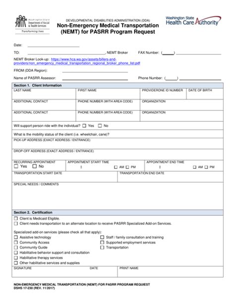 Dshs Form 17 230 Fill Out Sign Online And Download Printable Pdf