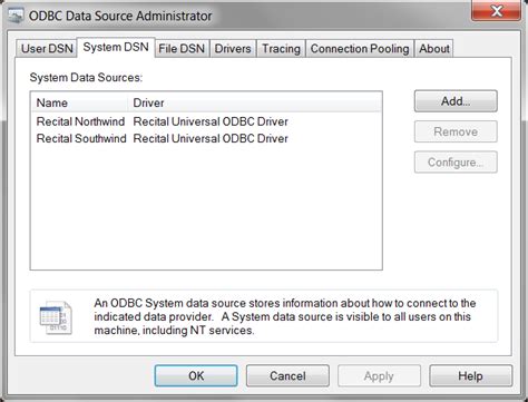 Odbc Data Source Configuration Recital Documentation Wiki