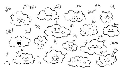 Cute And Kawaii Cloud Cute Cloud Characters Set Cloud Symbols
