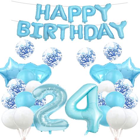 24th Birthday Balloon 24th Birthday Decorations Blue 24 Balloons Happy