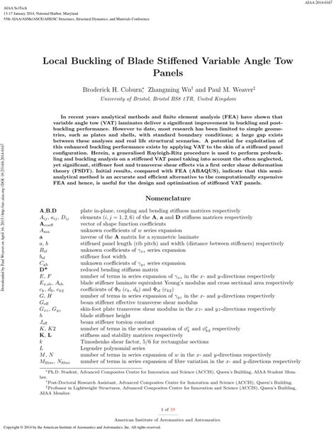 Pdf Local Buckling Of Blade Stiffened Variable Angle Tow Panels