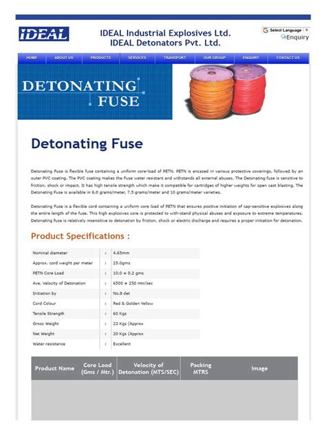 Detonating Fuse Manufacturer Ideal Industrial Explosives Ltd Pdf