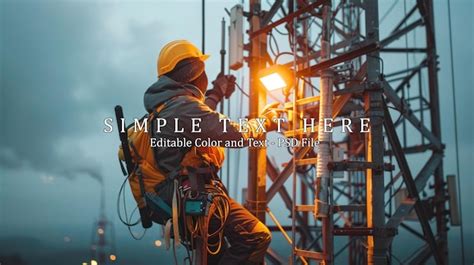 Premium Psd Technician Working On High Tower