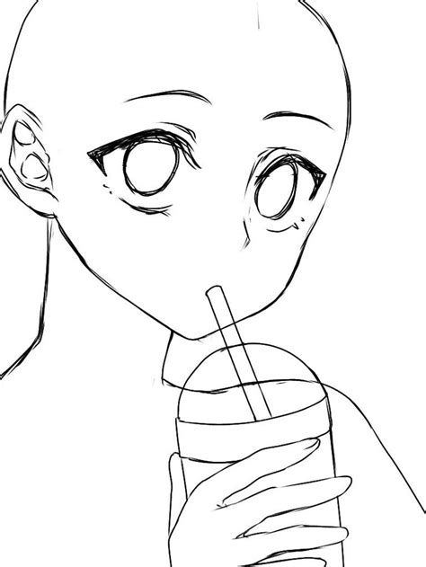 An Anime Girl Drinking From A Cup With A Straw In Her Hand And Looking