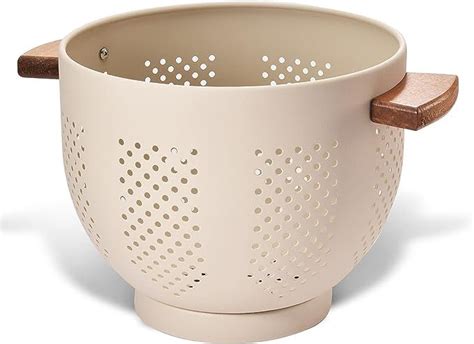 Metal Colander With Wood Handle 7 Quart Sand Yellow