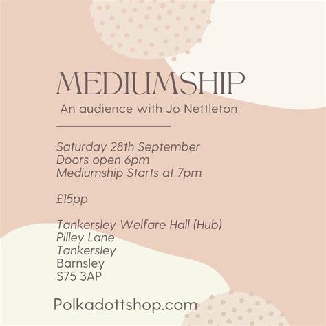 Mediumship An Audience With Jo Nettleton Tankersley Welfare Hall