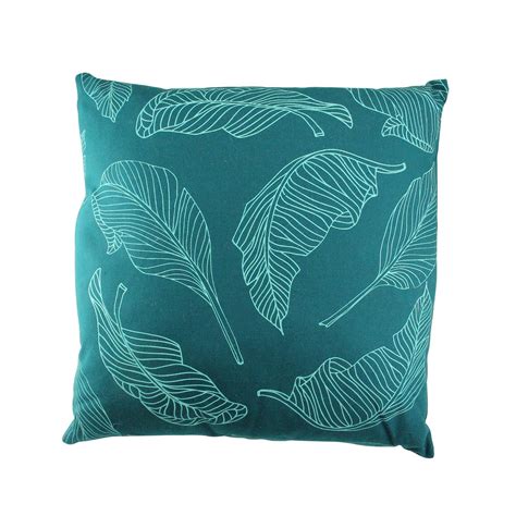 17 Teal Green Tropical Leaf Decorative Cotton Canvas Throw Pillow
