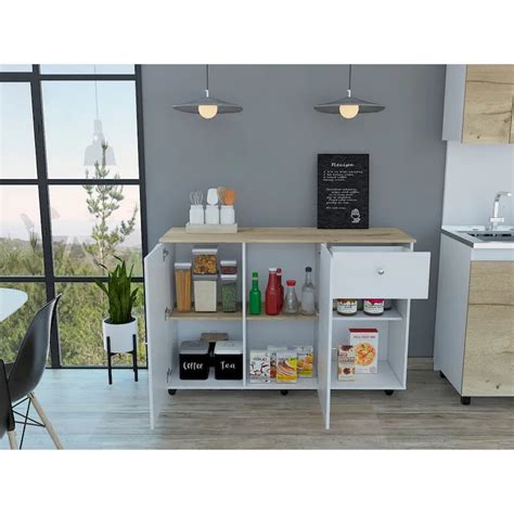 Tuhome Victoria Kitchen Island With 4 Interior Shelves Casters Drawe