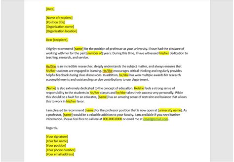 Professor Reference Letter Professor Letter Template Professor Assistant Teacher Letter