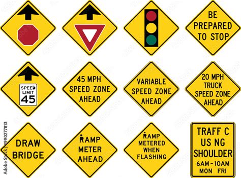 Advance Traffic Control Signs Stop Yield Traffic Lights Ahead Speed