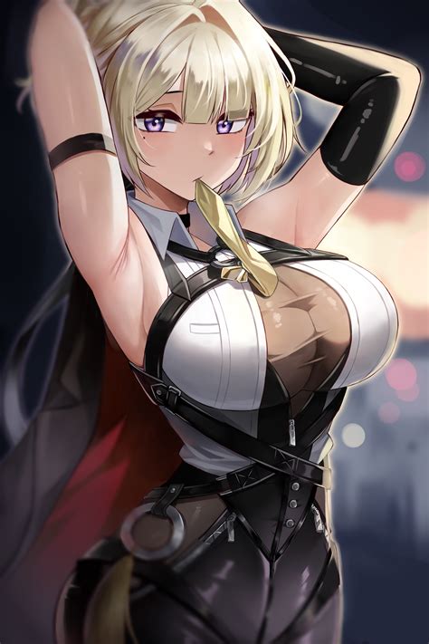 Rule 34 Absurdres Armpits Arms Behind Head Black Coat Black Gloves