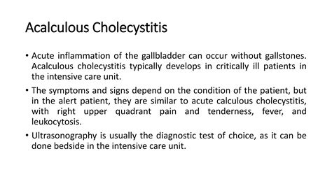 Acalculous Cholecystitispptx Acalculous Cholecystitis Is Defined As Cholecystitis That Occurs