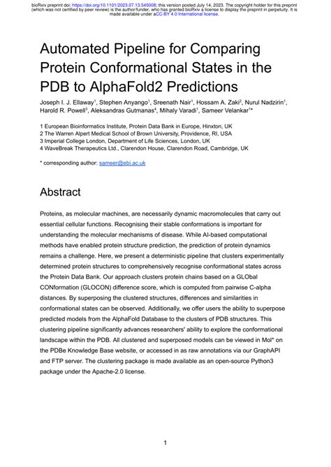 PDF Automated Pipeline For Comparing Protein Conformational States In The PDB To AlphaFold