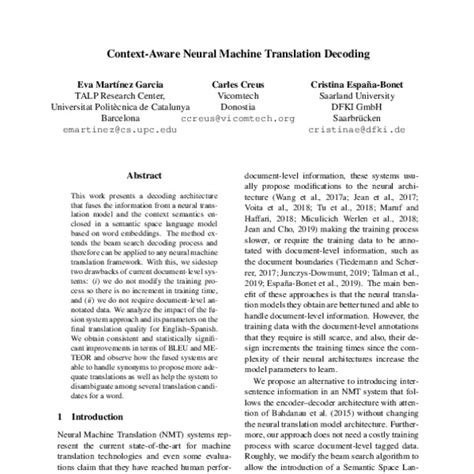 Context Aware Neural Machine Translation Decoding Acl Anthology