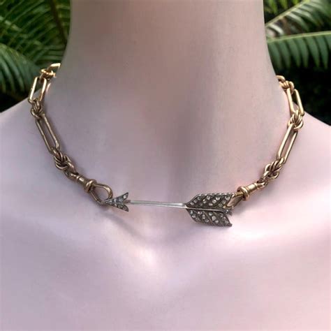 Victorian Diamond Encrusted Arrow Pendant With Silver Front And 14k