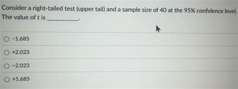 Solved Consider A Right Tailed Test Upper Tail And A Sample Size Of