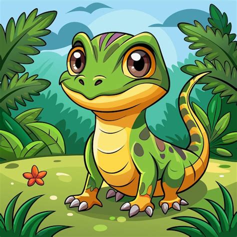 Premium Vector A Cartoon Of A Lizard With A Green Background