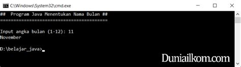 Latihan Kode Program Java Menentukan Nama Bulan