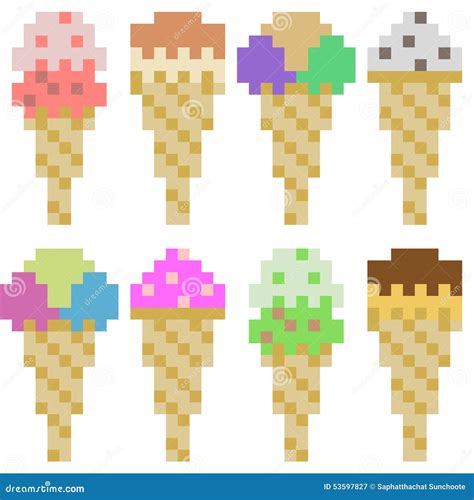 Illustration Pixel Art Icon Ice Cream Stock Vector Illustration Of