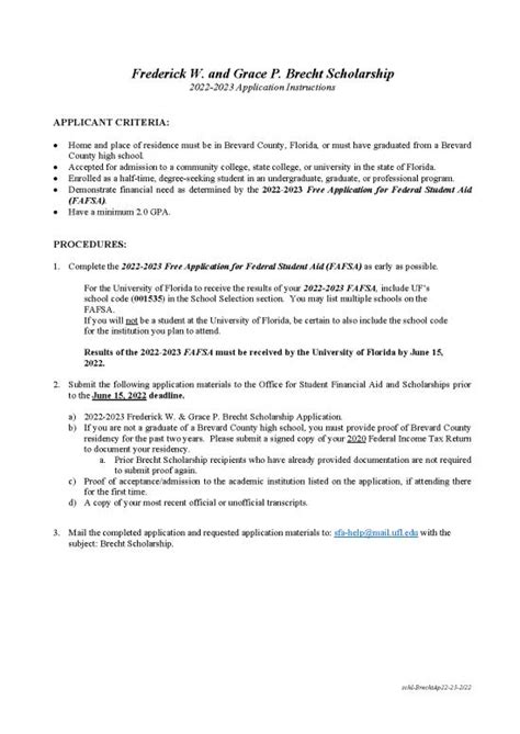 Financial Spreadsheet 10265 Frederick And Grace Brecht Scholarship 2022 2023 Application