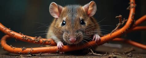 Rat Bites Orange Electric Cable Rodent Eats Chews On Electrical Wire At Home Rodent Problem