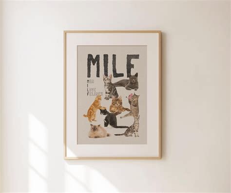 Milf Print Man I Love Felines Cat Wall Art Funny Retro Cat Decor