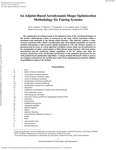 pdf an adjoint based aerodynamic shape optimization methodology for