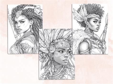 30 Black Warrior Women Coloring Book Afro African Amazon Girl Coloring
