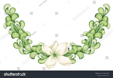 Floral Border White Flowers Green Leaves Stock Illustration 2128194560