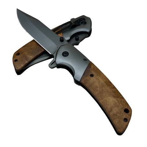 Spring Assisted Pocket Knife Olive Handle Folding Knife