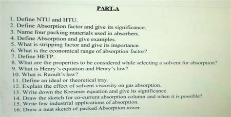 Solved Part Adefine Ntu And Htudefine Absorption Factor And