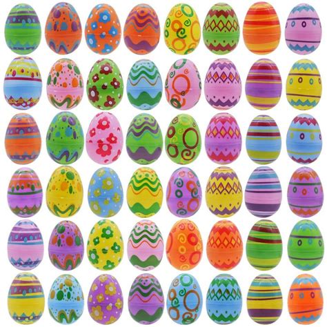 48pcs Plastic Printed Bright Easter Egg Shells 23in Easter Colors