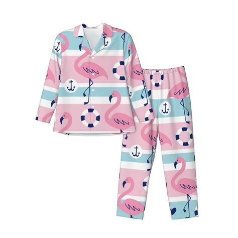 Daiia Pink Striped Flamingo For Mens Long Sleeved Pajama Set Soft