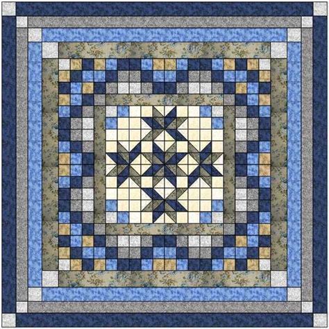 Easy Quilt Kit Nine Patch Star Lily Blue And Brown Precut Ready To Sew Ebay Quilts Quilt