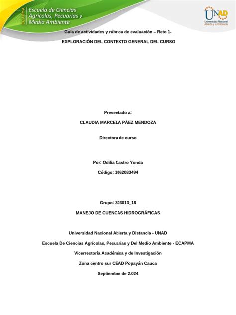 Odilia Castro Yonda 1062083494 Manejo De Cuencas Hidrográficas 303013 18 Reto 1 Exploración El