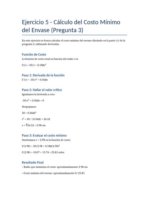 Cálculo Del Costo Mínimo Del Envase Pdf