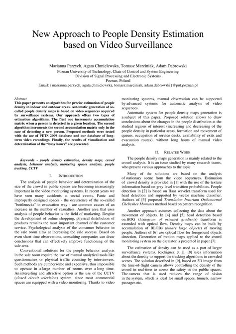 Pdf New Approach To People Density Estimation Based On Video Surveillance