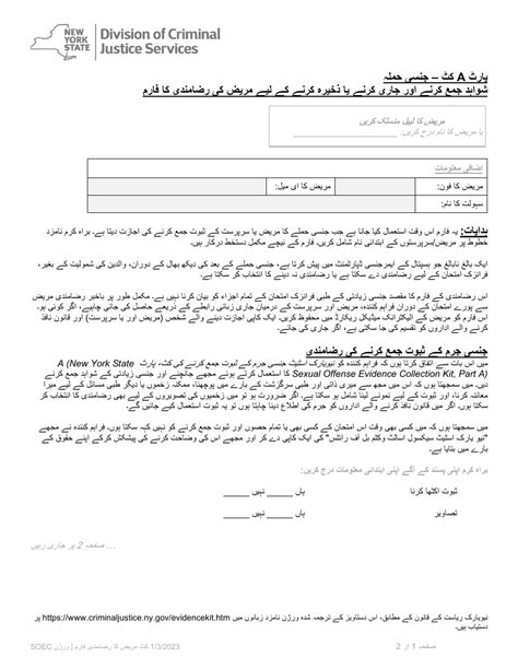 New York Patient Consent Form For Evidence Collection And Release Or