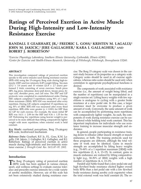Ratings Of Perceived Exertion In Active Muscle During High Intensity And Low Intensity