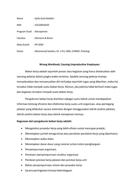 Pdf Wrong Workload Causing Unproductive Employees