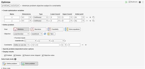 Get Started With Problem Based Optimize Live Editor Task Matlab